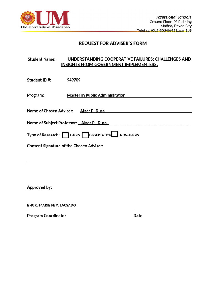 Request For Adviser Form | PDF