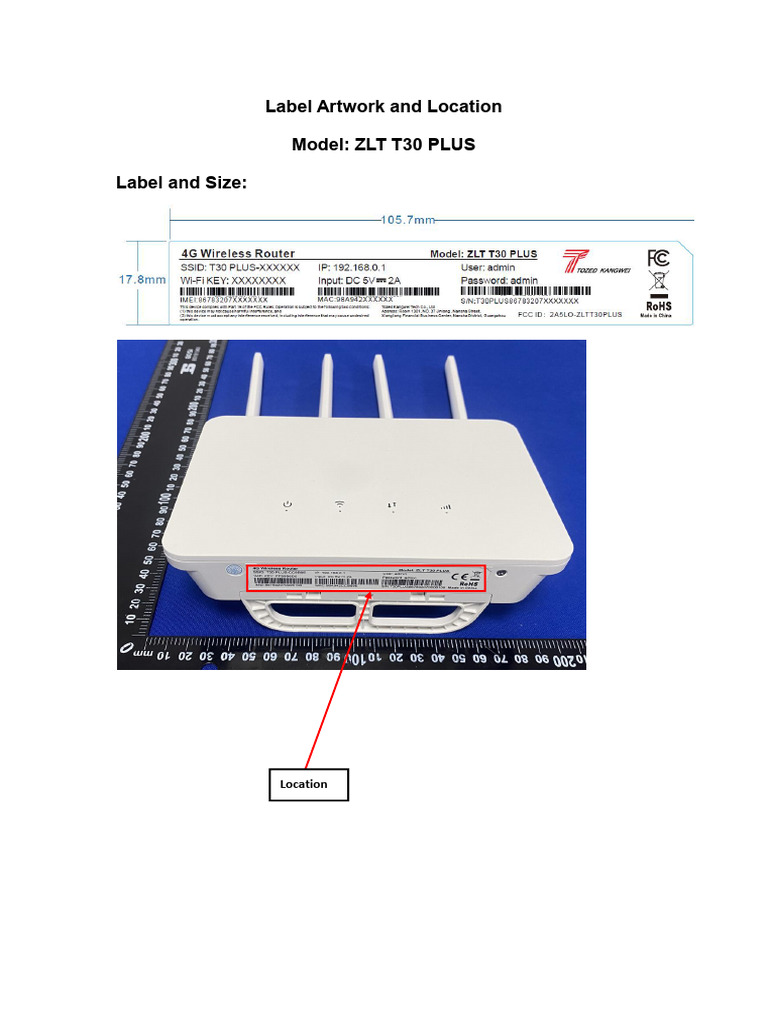 Label Artwork and Location Model: ZLT T30 PLUS Label and Size | PDF