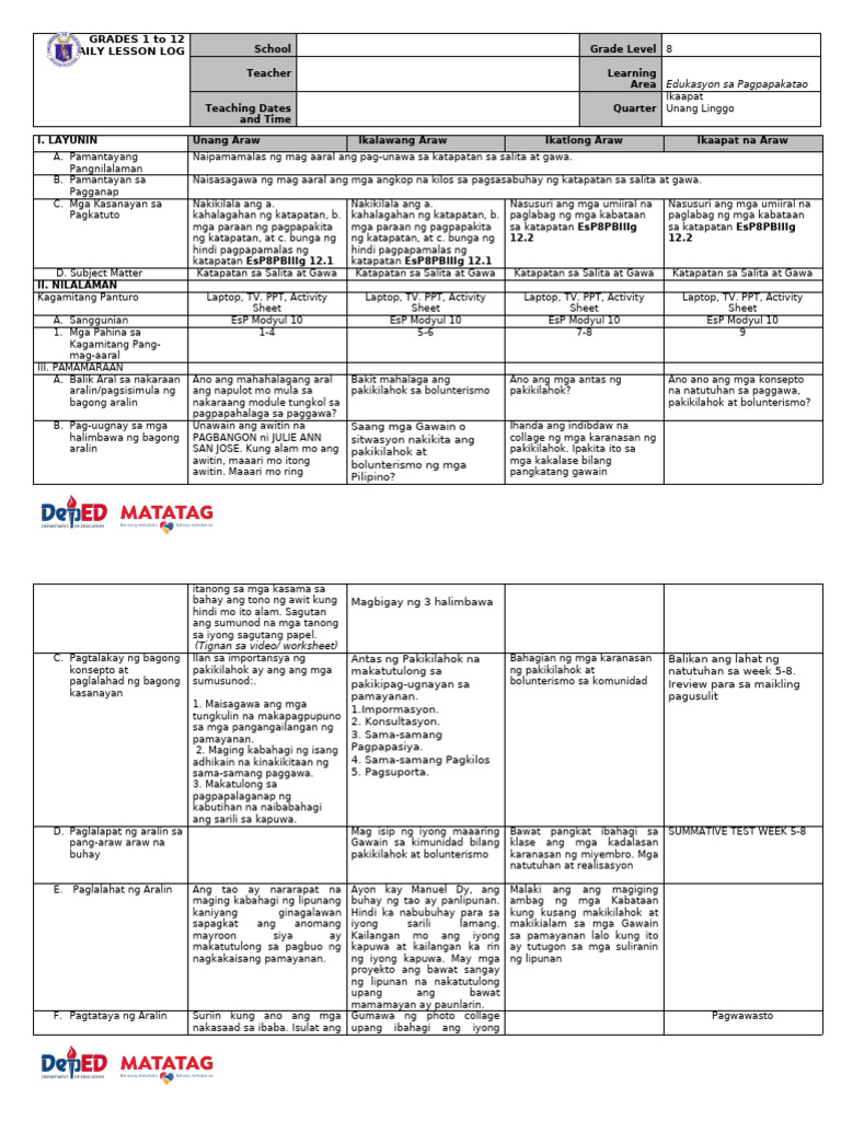 EsP8 DLL Q4 W1 FINAL | PDF