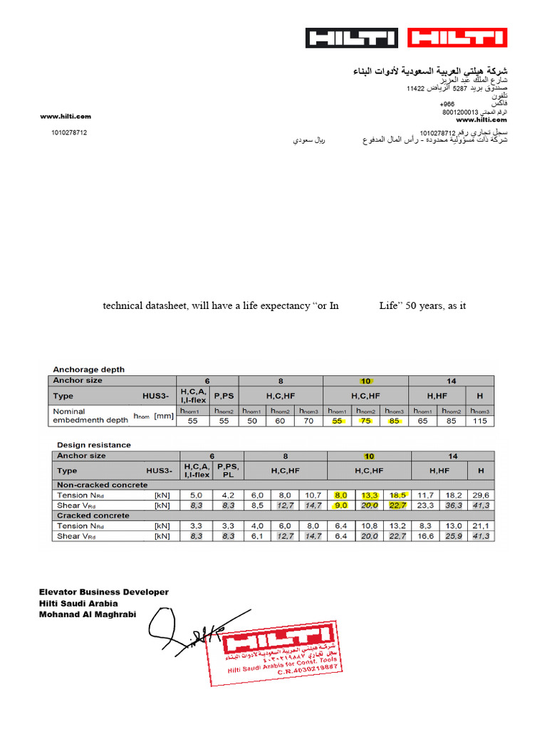 3-HILTI Warranty Letter HUS3-HM10 | PDF