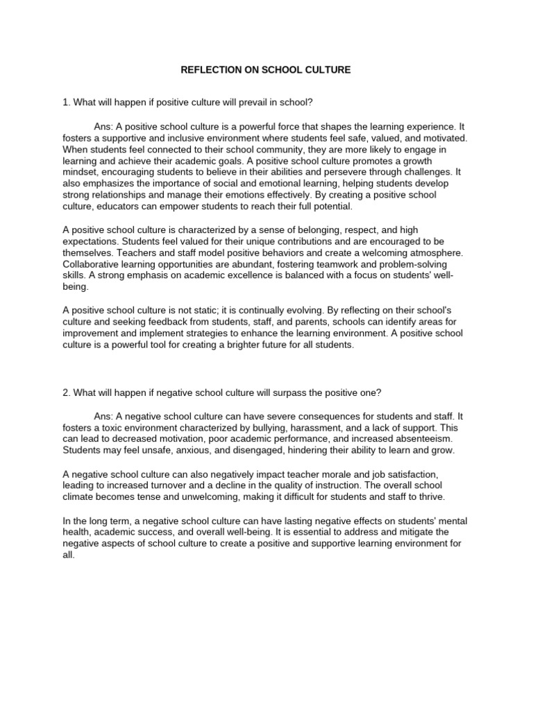 REFLECTION ON SCHOOL CULTURE MIDTERM OUTPUT | PDF | Motivation ...