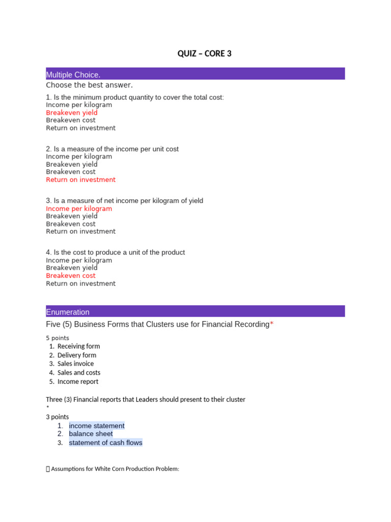 White Corn Production Cost Analysis | PDF | Return On Investment ...