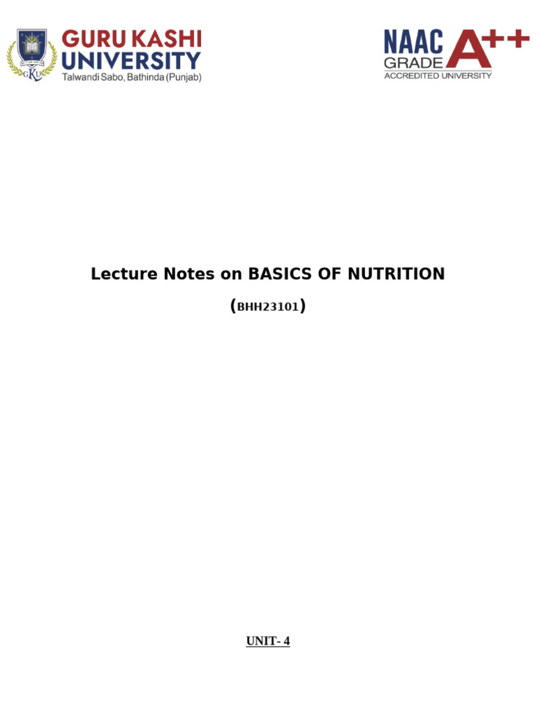 Basics of Nutrition Unit 4 | PDF | Cooking | Diet (Nutrition)