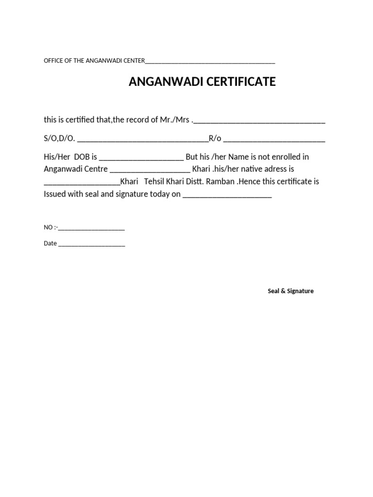 Anganwadi Certificate | PDF