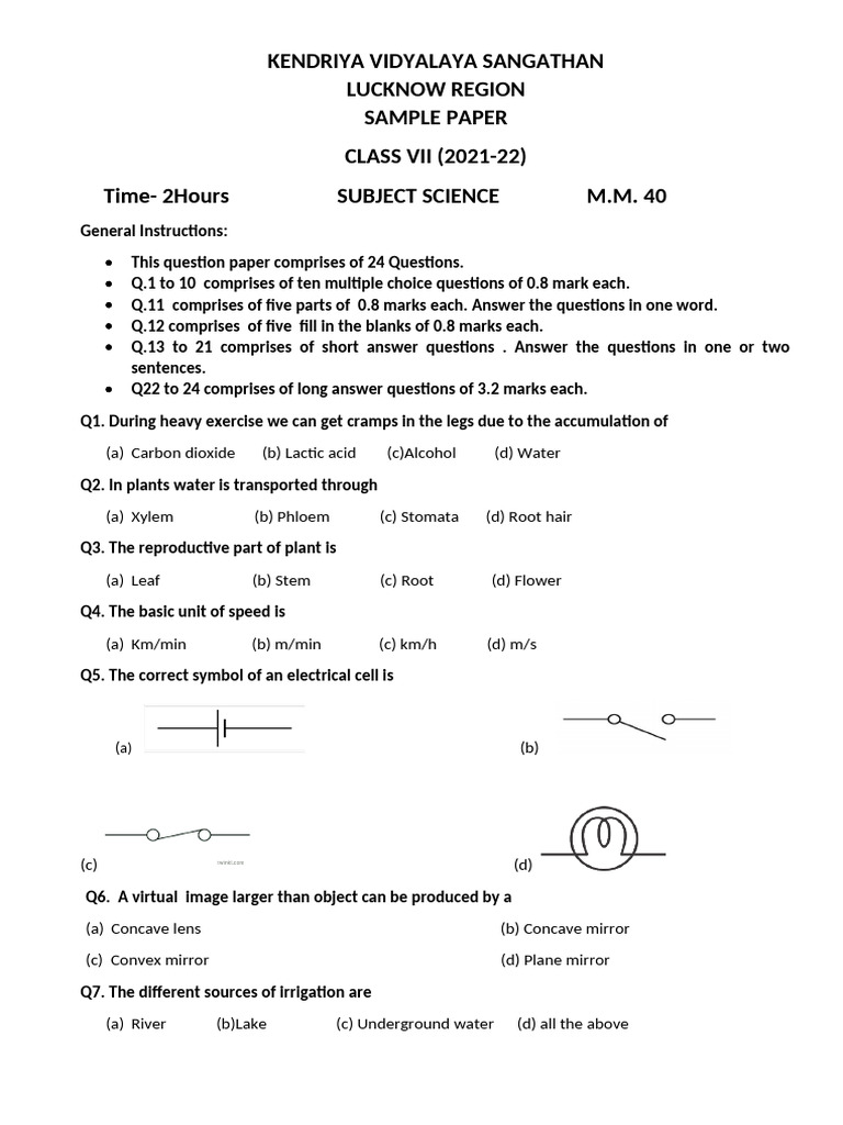 VII Science Sample Paper | PDF | Water Cycle | Skeletal Muscle