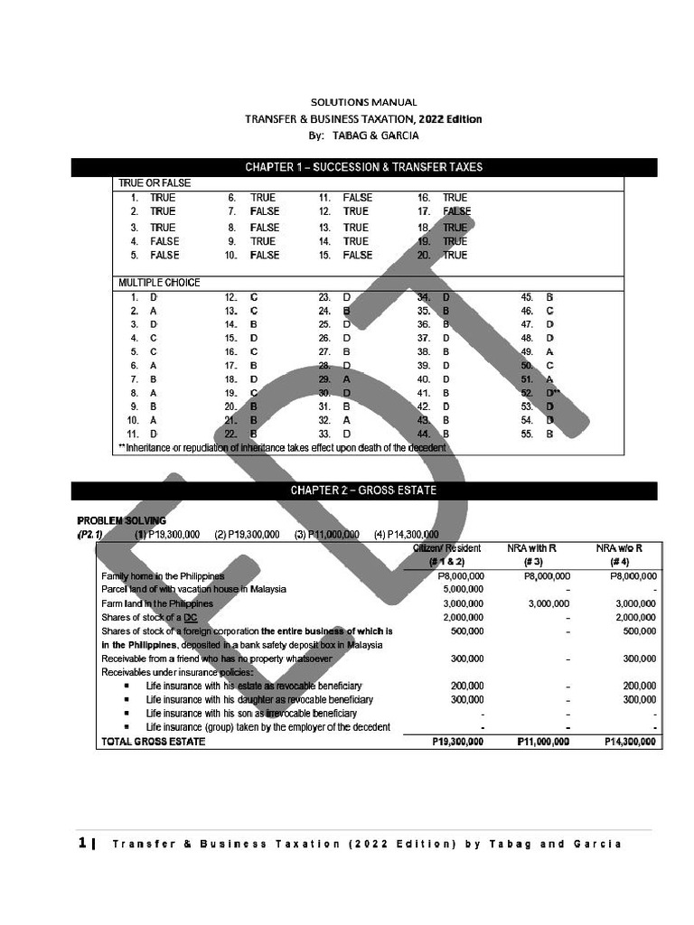 Bus. Tax (Answer Key) | PDF
