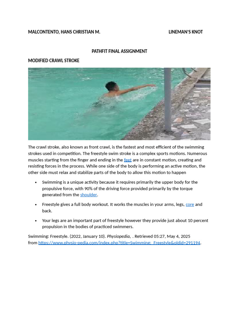 Pathfit Final Assignment | PDF | Swimming | Water Sports