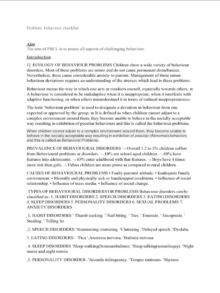 Problem Behavior Checklist | PDF