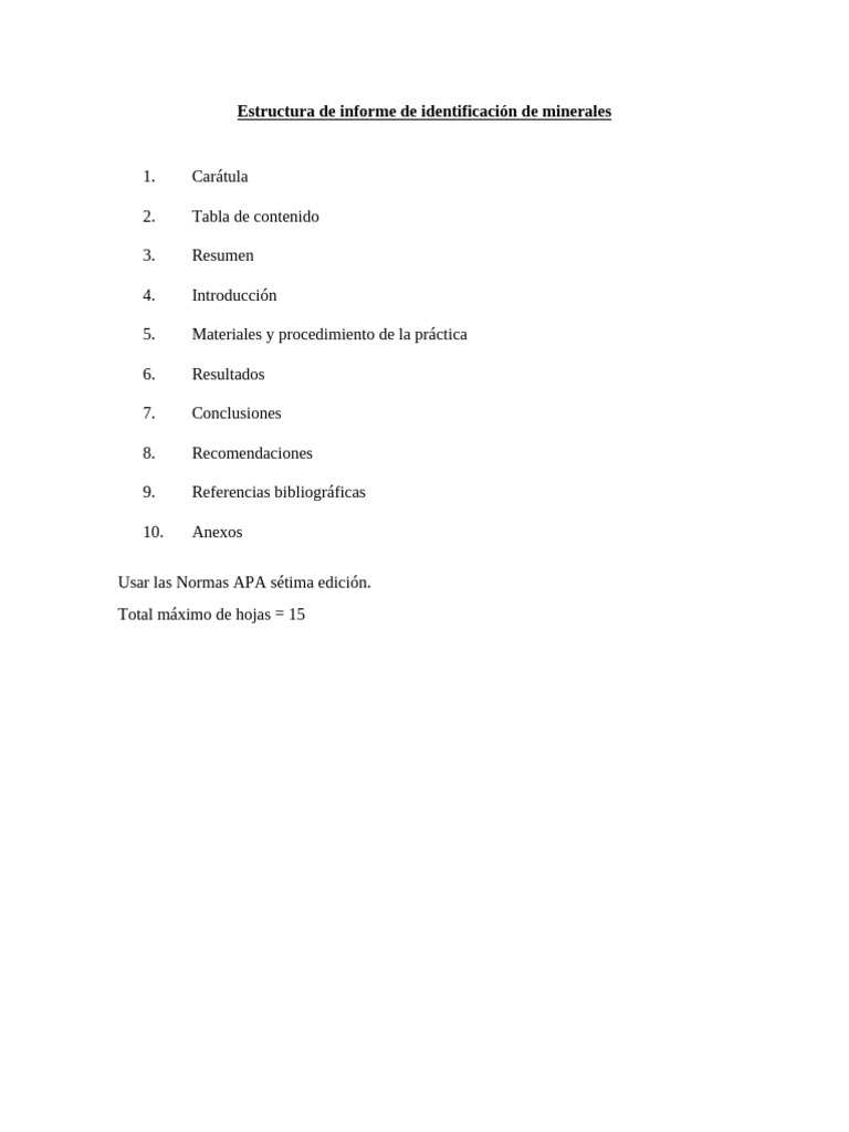 Estructura Del Informe de Identificación de Minerales | PDF