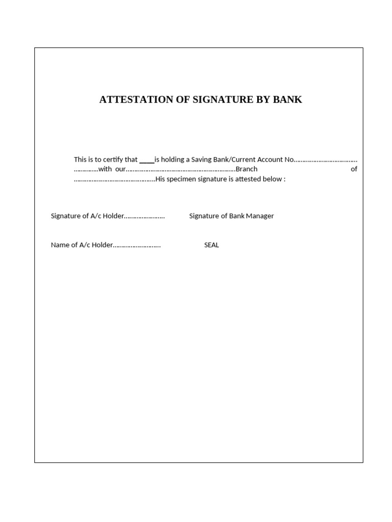 Bank Signature Attestation Certificate | PDF