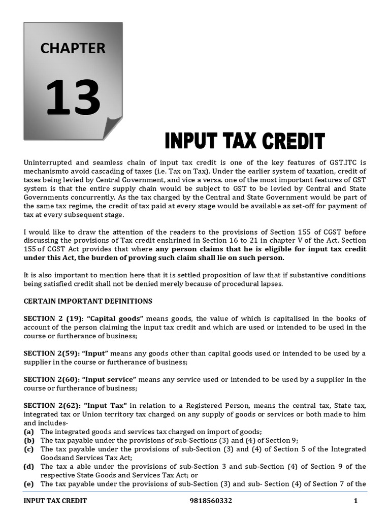 13 Input Tax Credit | PDF | Invoice | Taxes