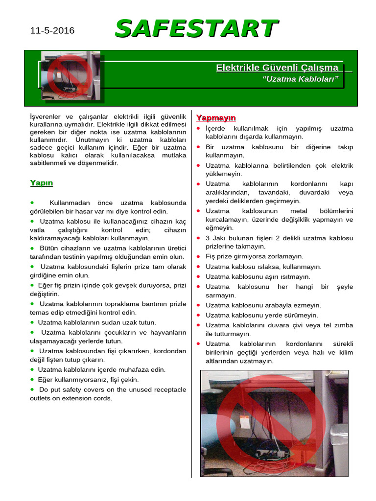 11-SAFESTART - Electrical Safety - Extension Cords-TUR | PDF