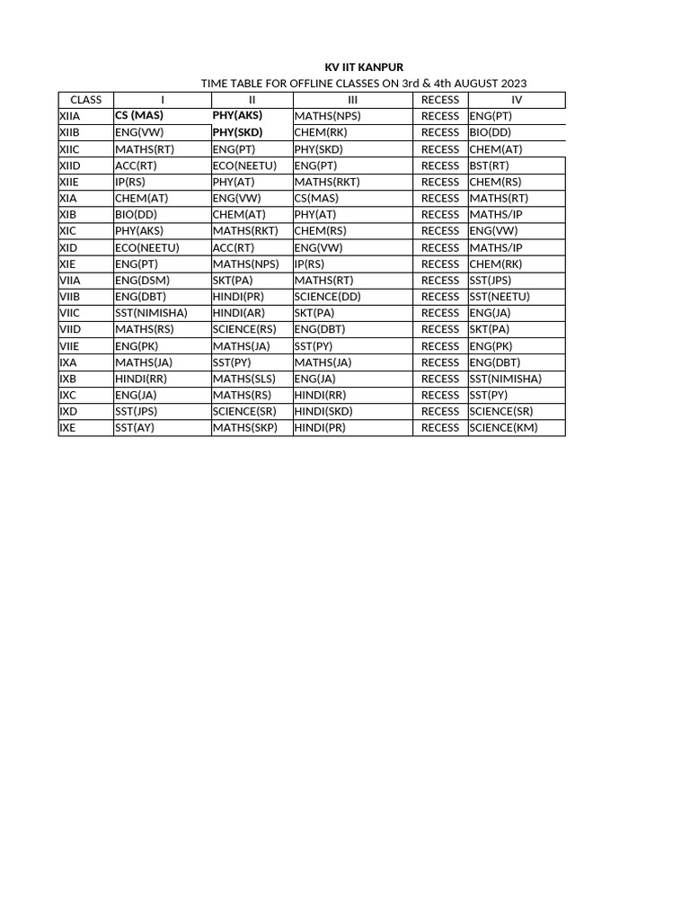 Offline Time Table 2023 | PDF