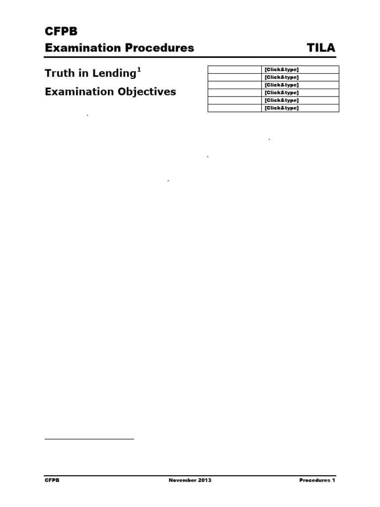 201311_cfpb_tila-exam-procedures | PDF | Truth In Lending Act | Interest