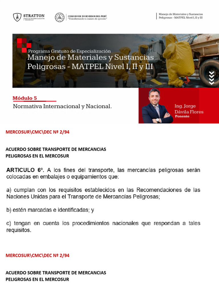 Módulo 05 - Manejo de Materiales y sustancias peligrosas MATPEL nivel I II III | PDF ...