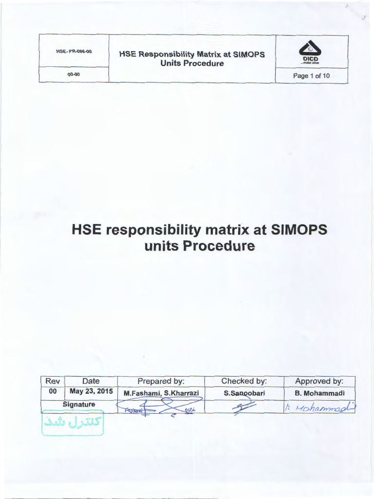 HSE-PR-096-00-HSE Responsibility Matrix at SIMOPS Units Proc | PDF ...
