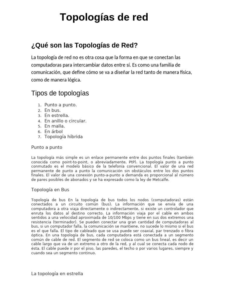 Topologías de red | PDF | Topología de la red | Arquitectura de Computadores