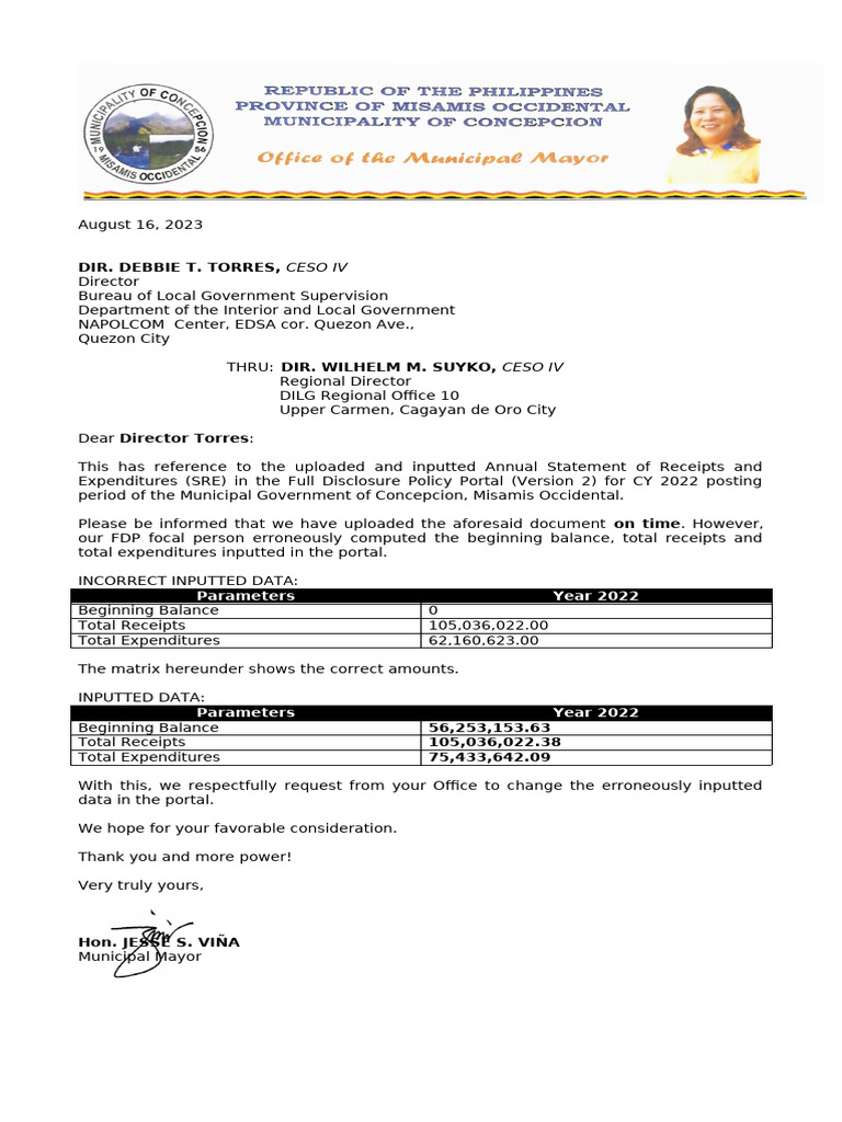 Concepcion - FDP Request | PDF