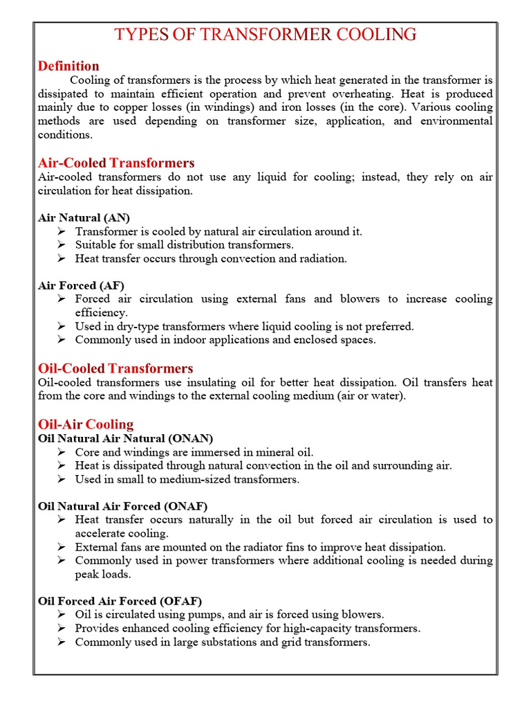 TYPES OF TRANSFORMER COOLING | PDF | Transformer | Heat Transfer