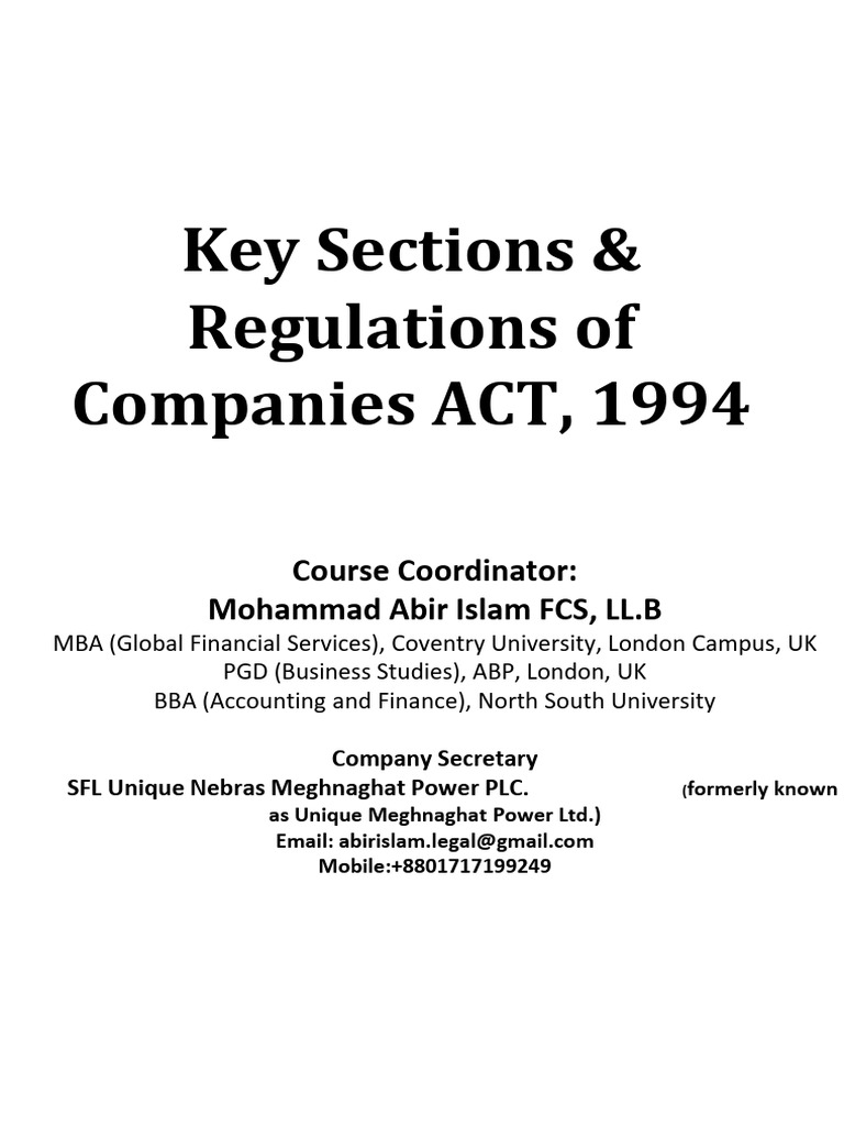 Key Sections - The - Companies - Act - 1994 | PDF | Public Limited Company | Quorum