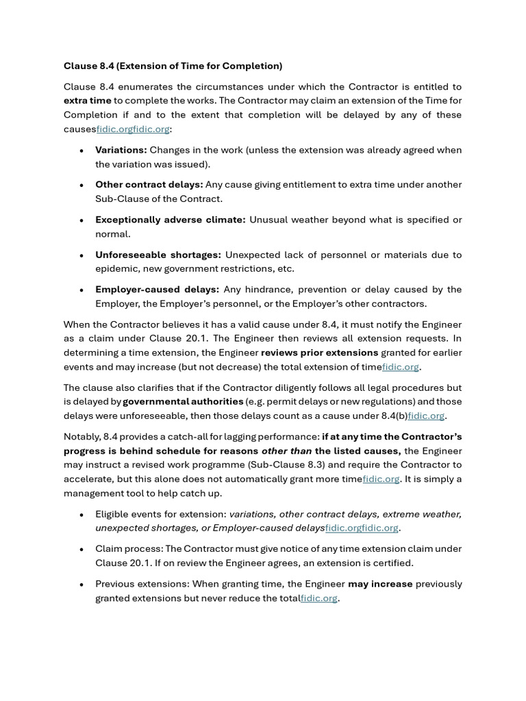 FIDIC Clause 8.4: Time Extensions Explained | PDF | Justice | Crime ...