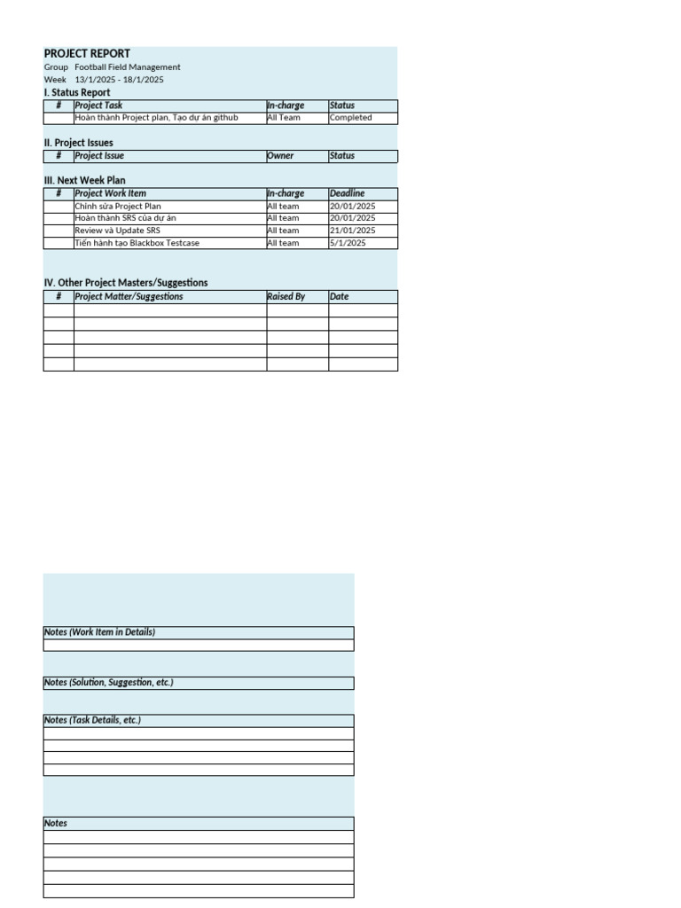 Project Weekly Report - FootballFieldManagement | PDF
