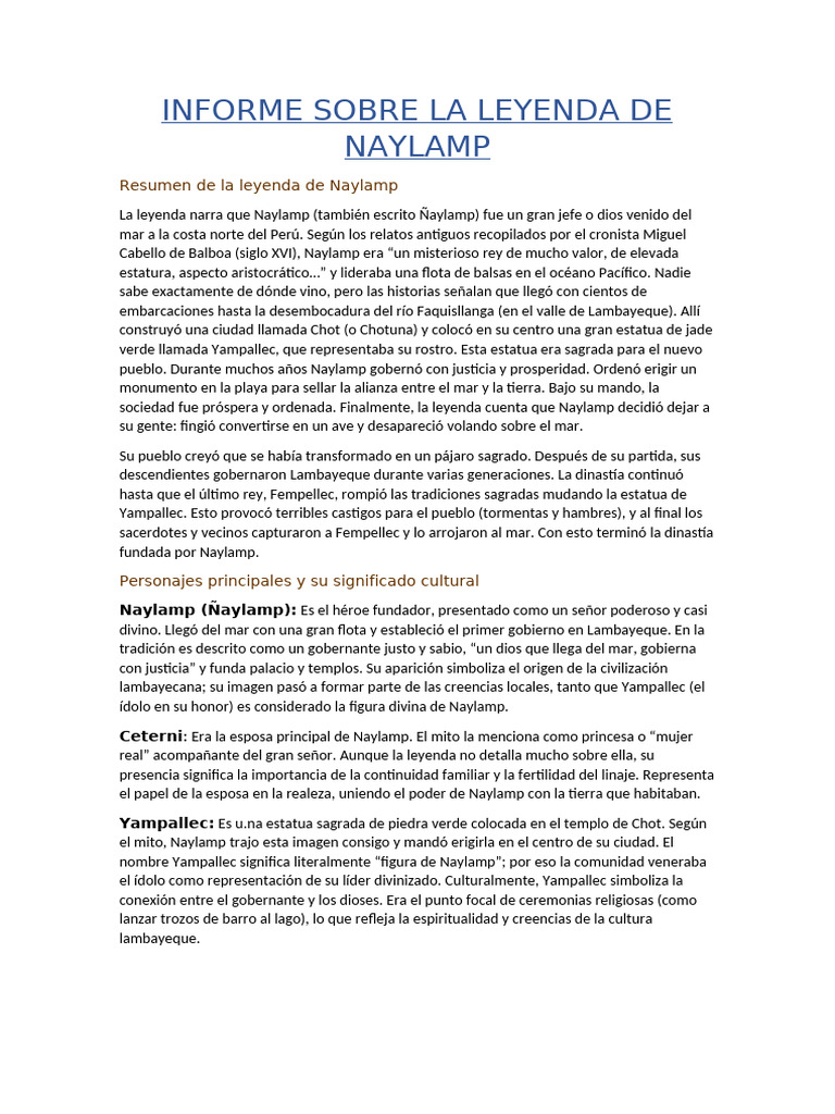 Leyenda de Naylamp: Origen y Cultura | PDF