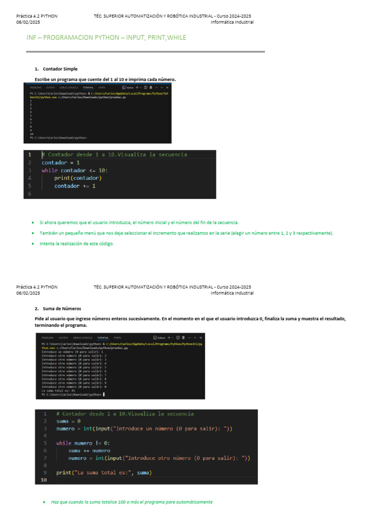 Ejercicios WHILE | PDF | Python (lenguaje de programación) | Informática