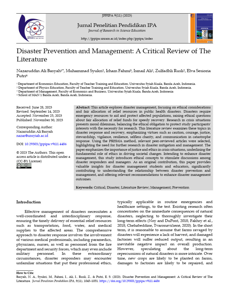 Disaster Prevention and Management A Critical Revi | PDF | Emergency Management
