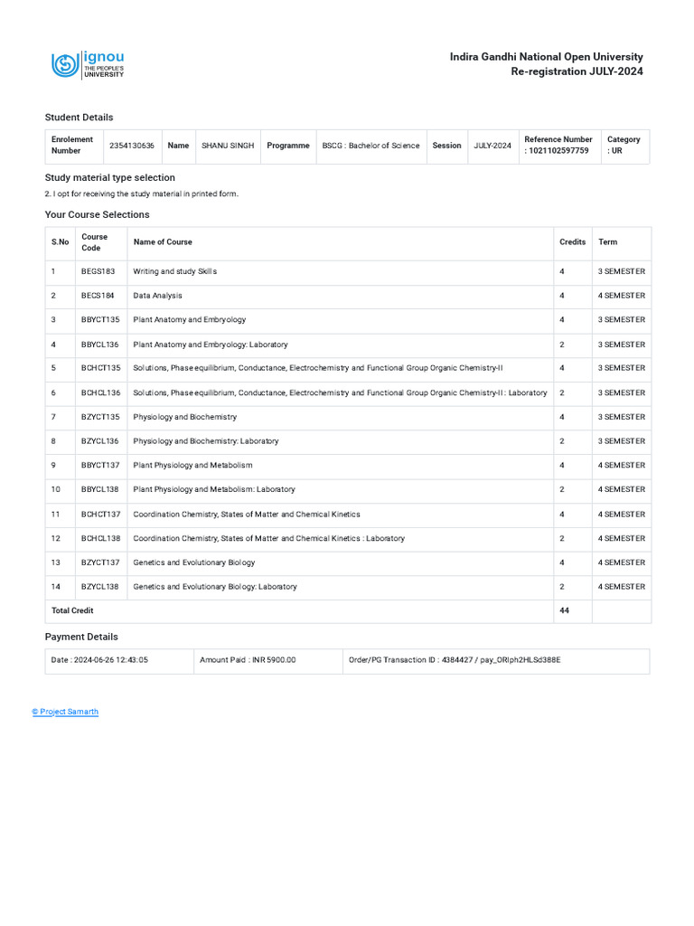 Second Year Re Registration | PDF | Chemistry | Biology