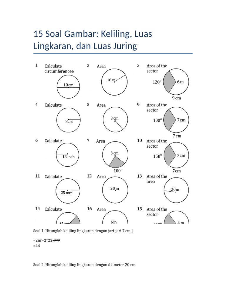 15 Soal Lingkaran Dan Juring Dengan Gambar | PDF