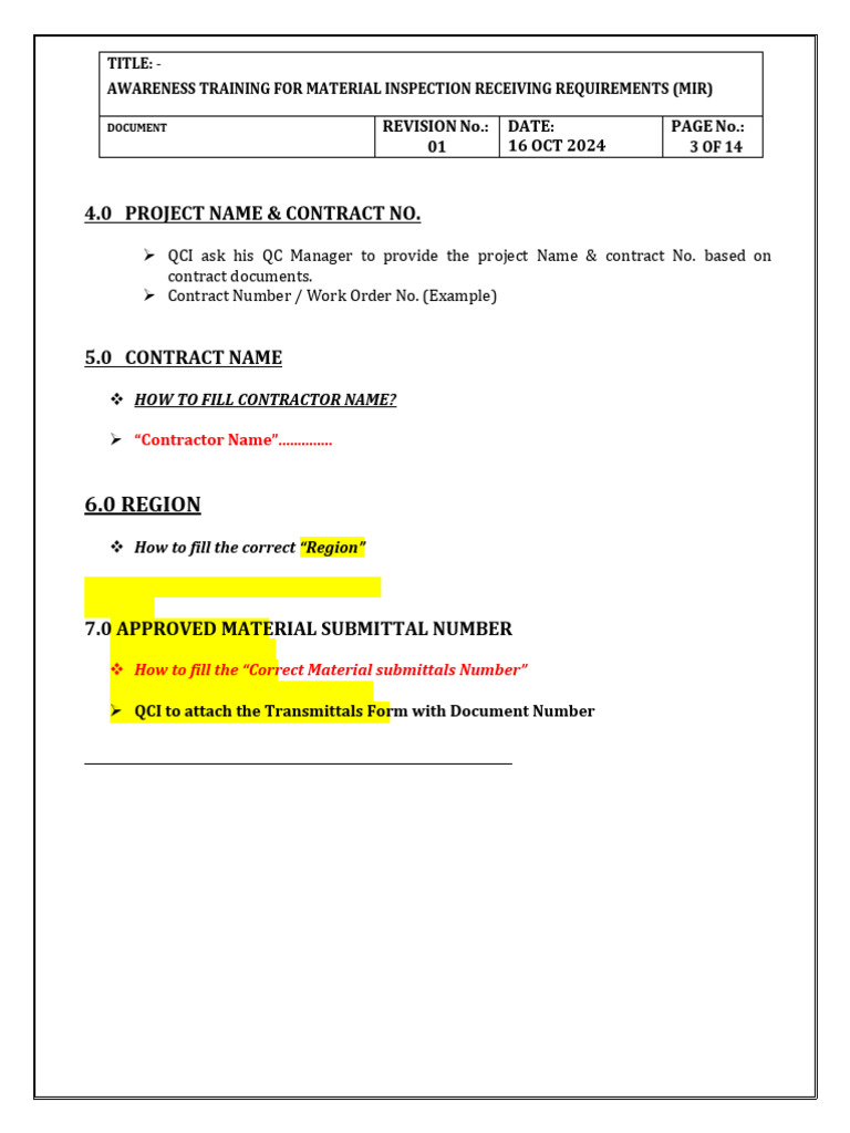 Awareness Training For Material Inspection Receiving Requirements (Mir ...