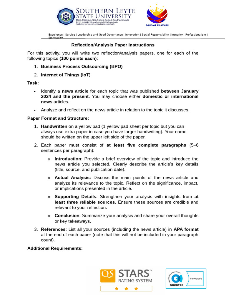 Reflection and Analysis Paper (Instructions) | PDF | News | Cognition