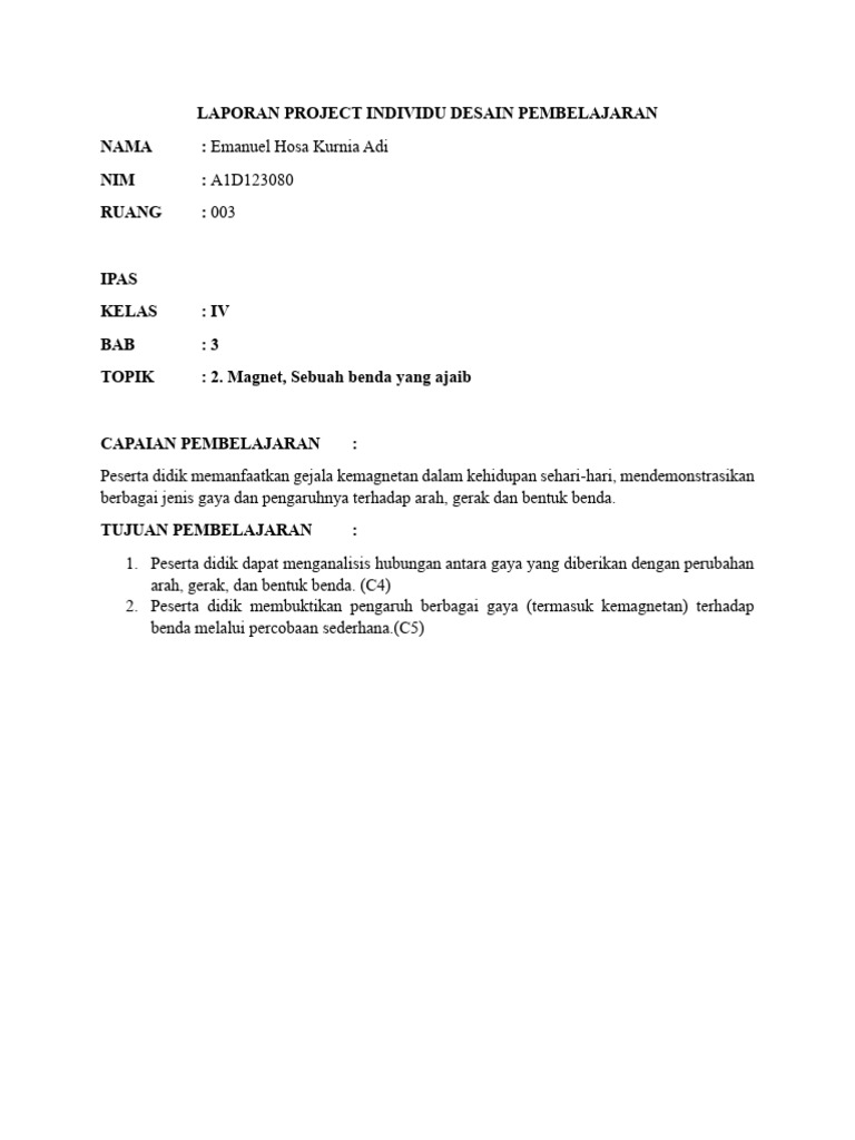 Laporan 1 Project Individu Desain Pembelajaran | PDF