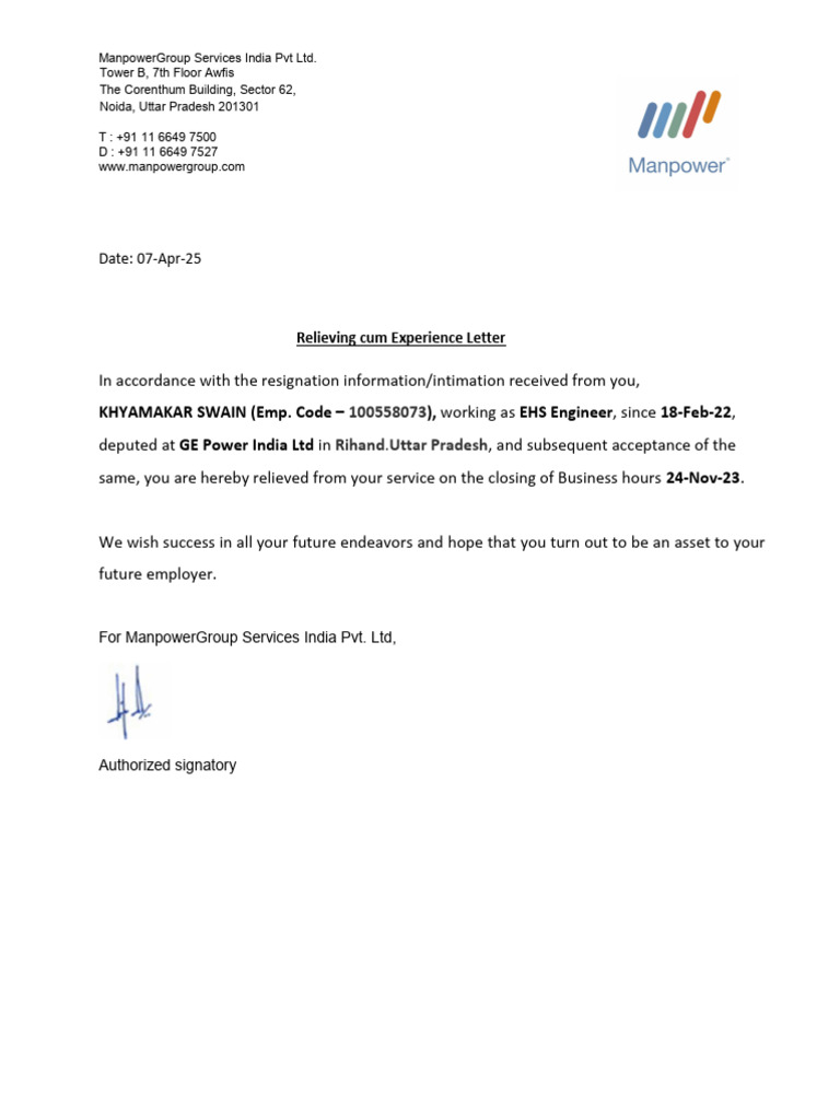 Date: 07-Apr-25: Khyamakar Swain (Emp. Code - ), EHS Engineer 18-Feb-22 GE Power India LTD 24 ...