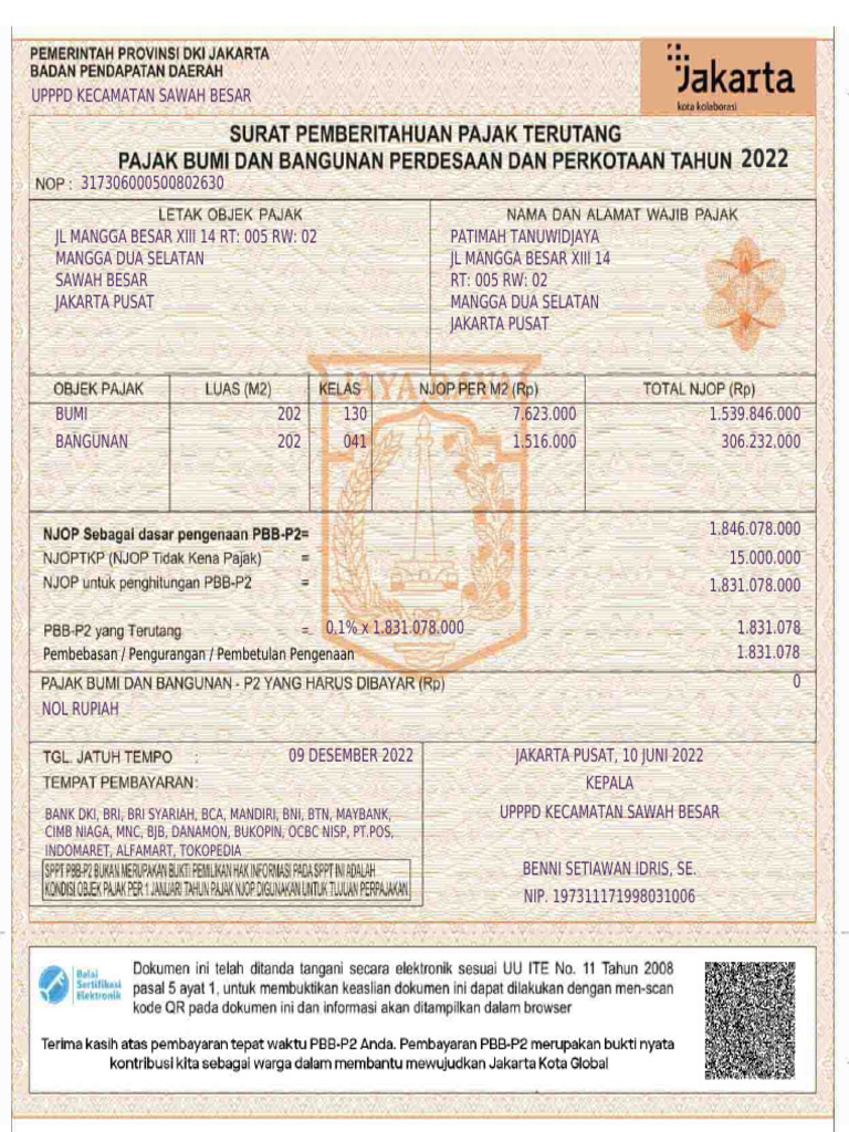 2022 - ESPPT - 317306000500802630-Jl Mangga Besar XIII A.N PATIMAH | PDF