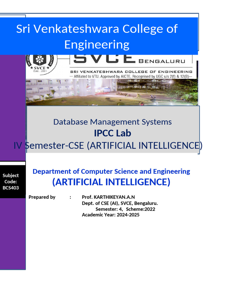 Dbms Lab Manual Bcs403-New-1 | PDF | Relational Database | Sql