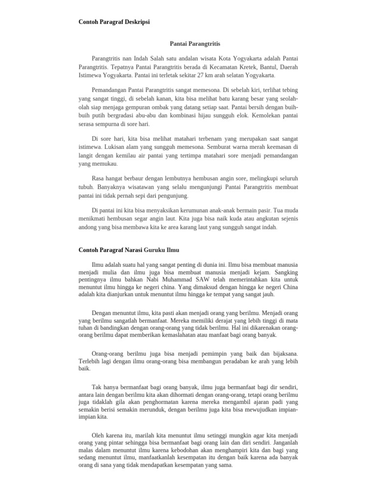 Contoh Paragraf Deskripsi | PDF