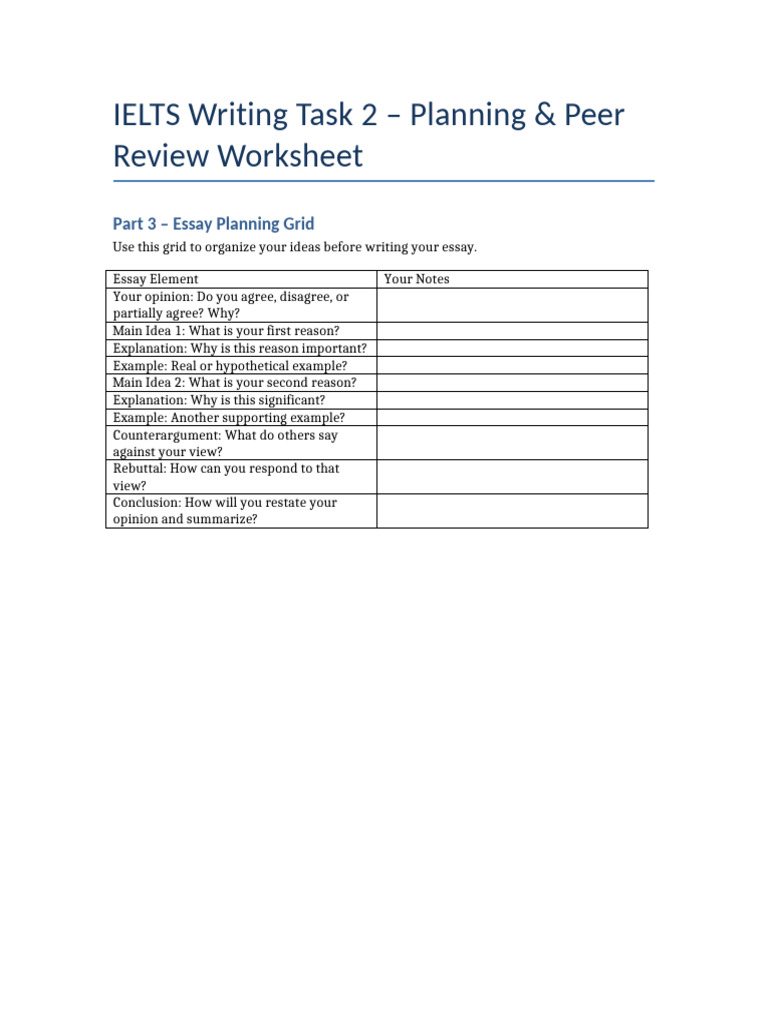 IELTS Writing Task2 Part3 Part5 Worksheet | PDF