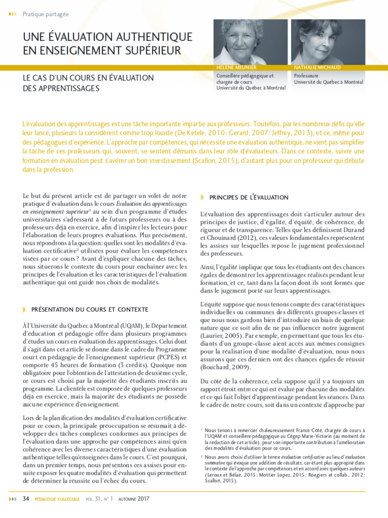 Évaluation authentique en enseignement supérieur | PDF | Pédagogie ...