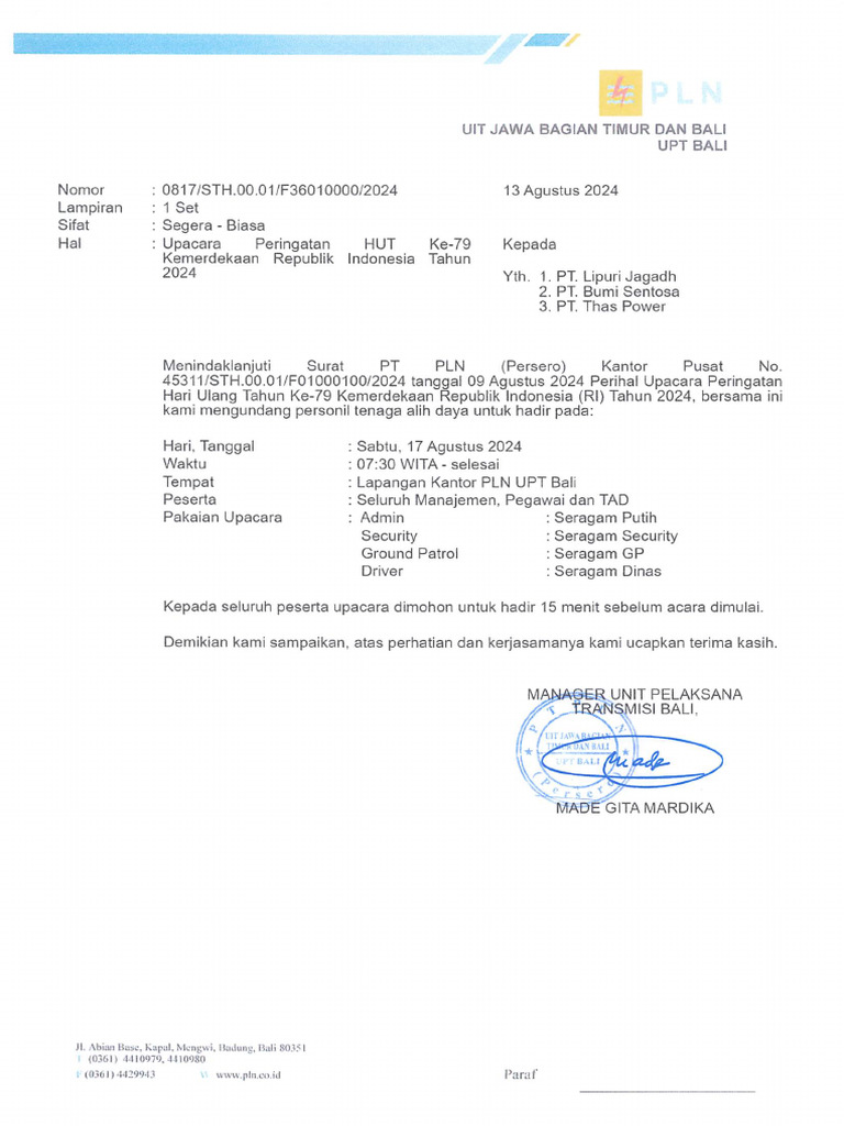 Undangan Upacara HUT RI Ke 79 TAD | PDF