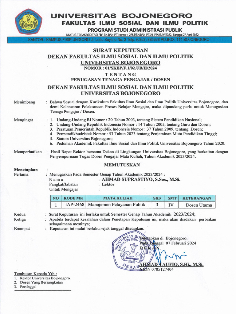 SK Mengajar Genap 2023 2024 Ahmad Suprastiyo | PDF