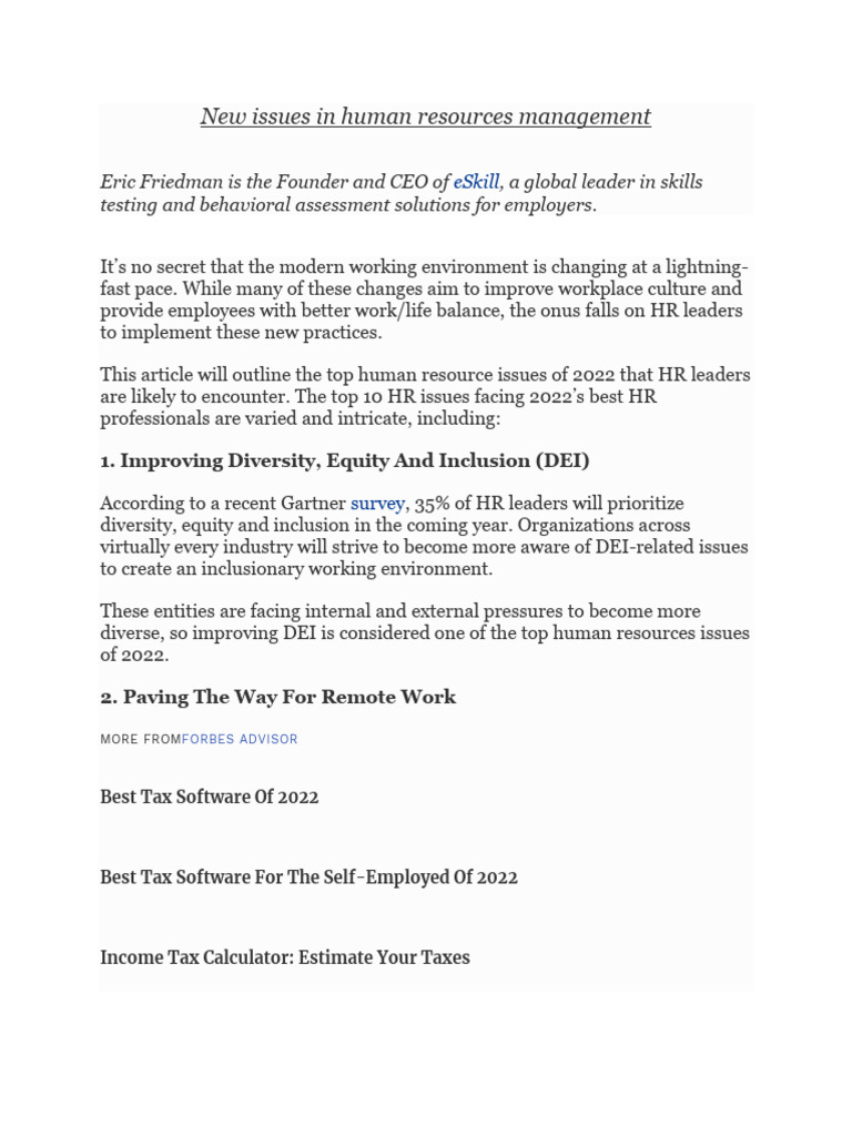 New Issues in Human Resources Management | PDF | Employment | Change ...