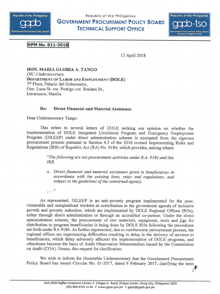 NPM-No.-011-2018-direct Financial Assistance | PDF