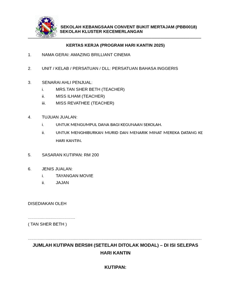 Kertas Kerja Ringkas Hari Kantin 2025 | PDF