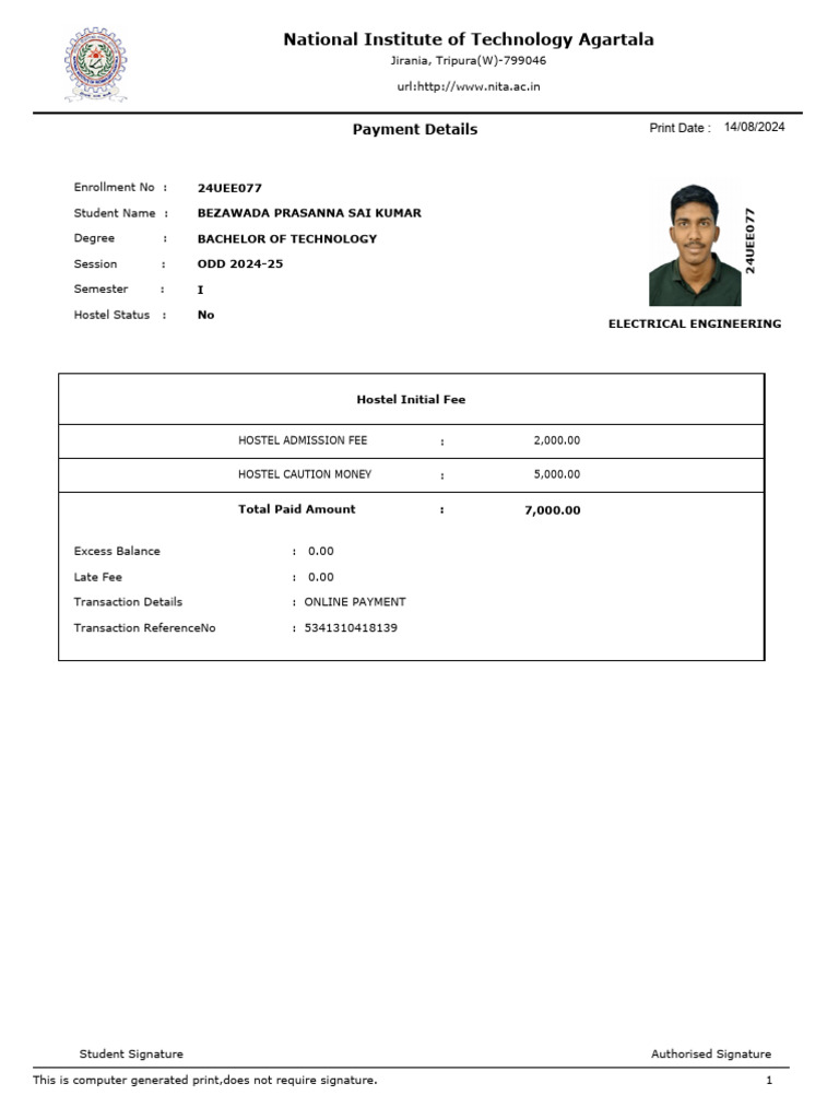 Hostel Initial Fee | PDF
