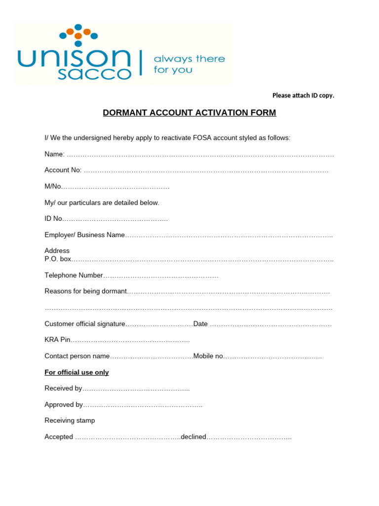 Dormant Account Activation Form | PDF