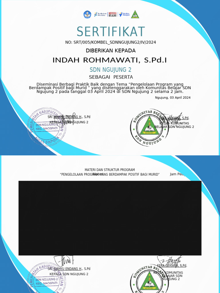 Sertifikat Pengeloaan Program Kombel Intra | PDF