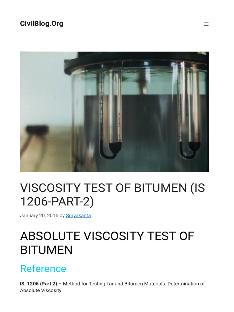 Viscosity Test of Bitumen (Is 1206-Part-2) | PDF | Viscosity | Applied ...