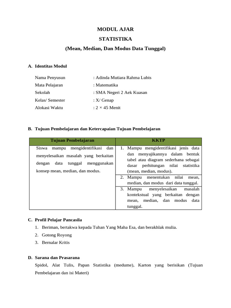 Modul Ajar Mean Median Modus | PDF